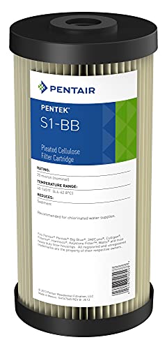 Pentair Pentek S1-BB Big Blue Sediment Water Filter, 10-Inch, Whole House Heavy Duty Pleated Cellulose Filter Cartridge, 10” x 4.5”, 20 Micron