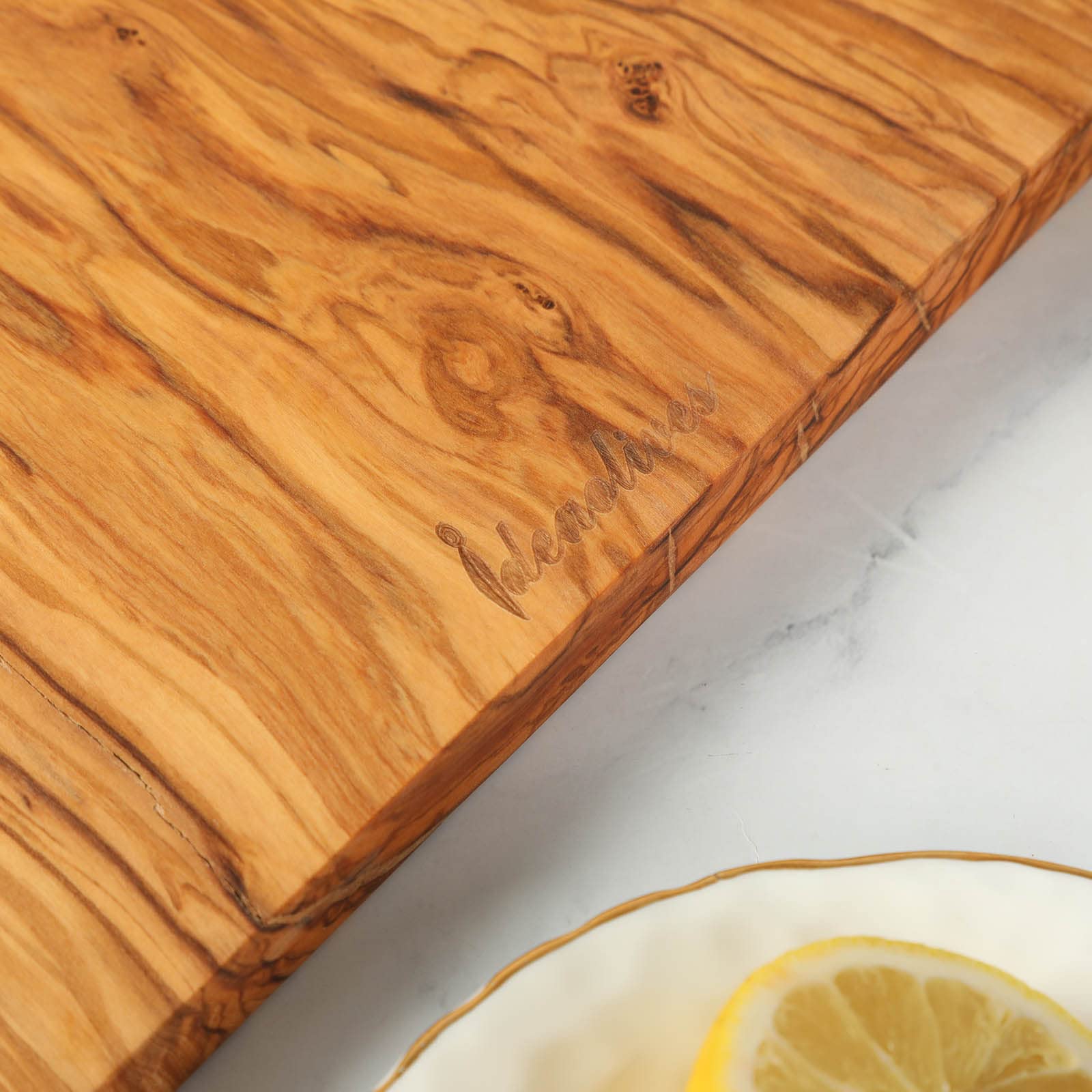 Ideaolives Natural Olive Wood Cutting Board, Rustic Serving Platter for Meat & Snack, Wooden Charcuterie Board Cheese Serving Tray, Handmade Decorative Cutting Board, Housewarming Gift (ZRB-M)