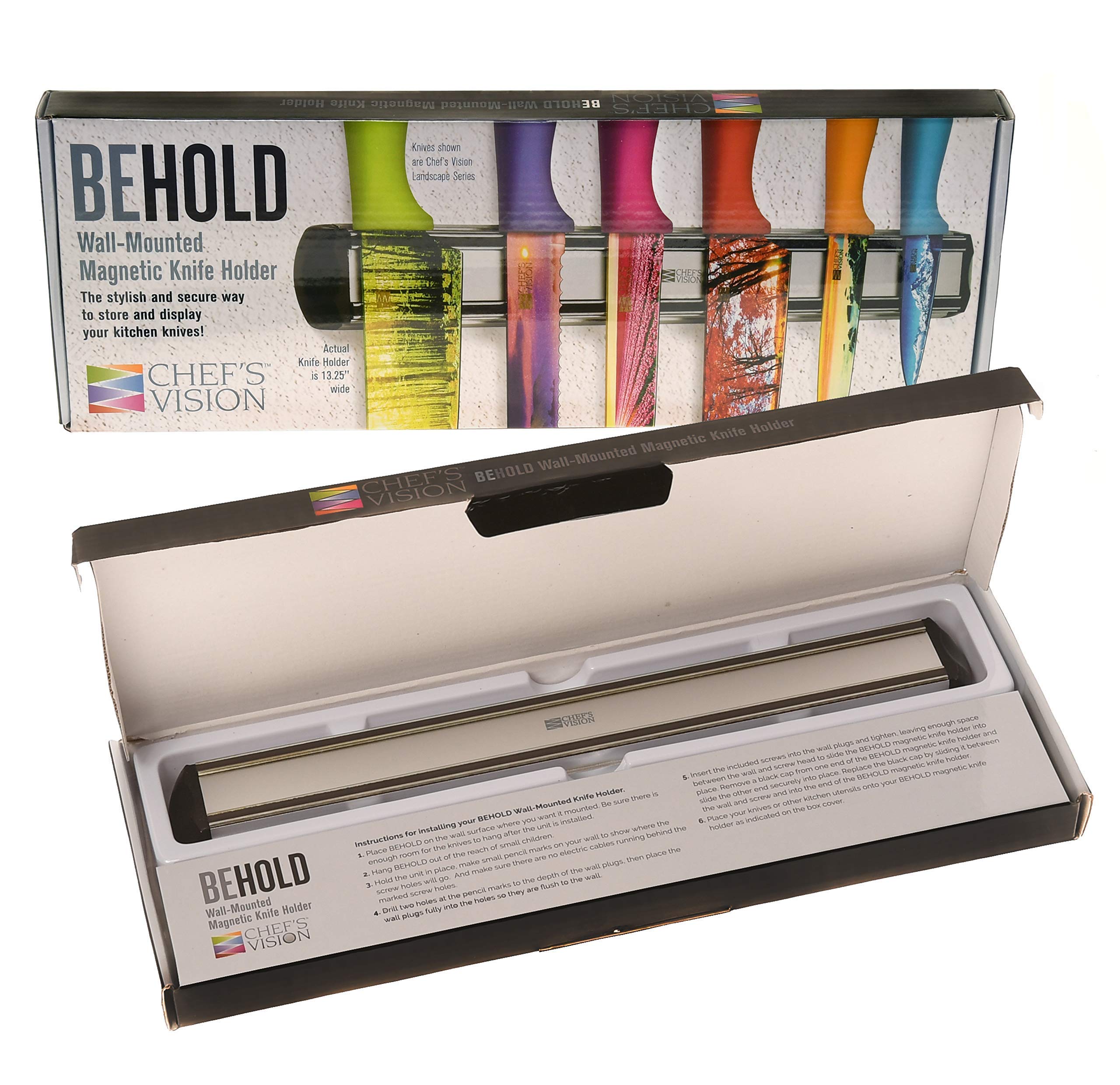 Masterpiece Knife Set Bundle With BEHOLD Wall-Mounted Magnetic Holder Silver