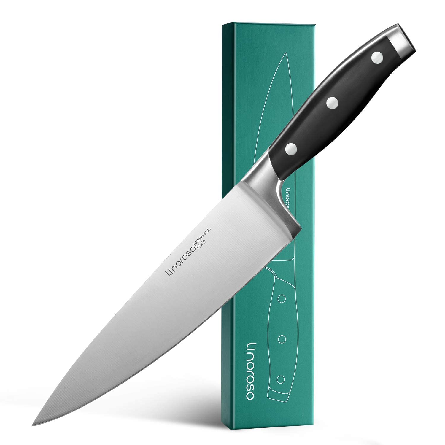 Linoroso 3-Pieces Kitchen Tools Set-16.5'' Magnetic Knife Holder for Wall with Paring Knife 3.5 inch Chef Knife 8 inch Sharp Knife, Powerful Acacia Wood Magnetic Knife Strip for Kitchen Knives & Tools
