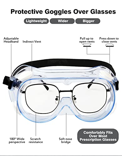 MELASA Safety Goggles ANSI Z87.1, Anti-Fog Protective Lab Goggles, Eye Protection Goggles, Adjustable,Lightweight