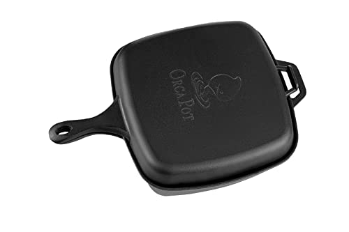 Orca pot 5in1 Cast Iron 6.5 Qt Dutch Oven Cooking Pot with Glass Lid, Cooking Pot for Baking, Frying, Steaming, Cast Iron Grill Lid, Steaming Plate & Basket