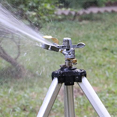 STYDDI Heavy Duty Impact Sprinkler on Tripod Base, Extra Tall Metal Pulsating Telescoping Tripod Sprinkler for Large Area, Yard, Lawn, Garden, Waters up to 90 Ft. Diameter, Legs Extends Up to 50-inch