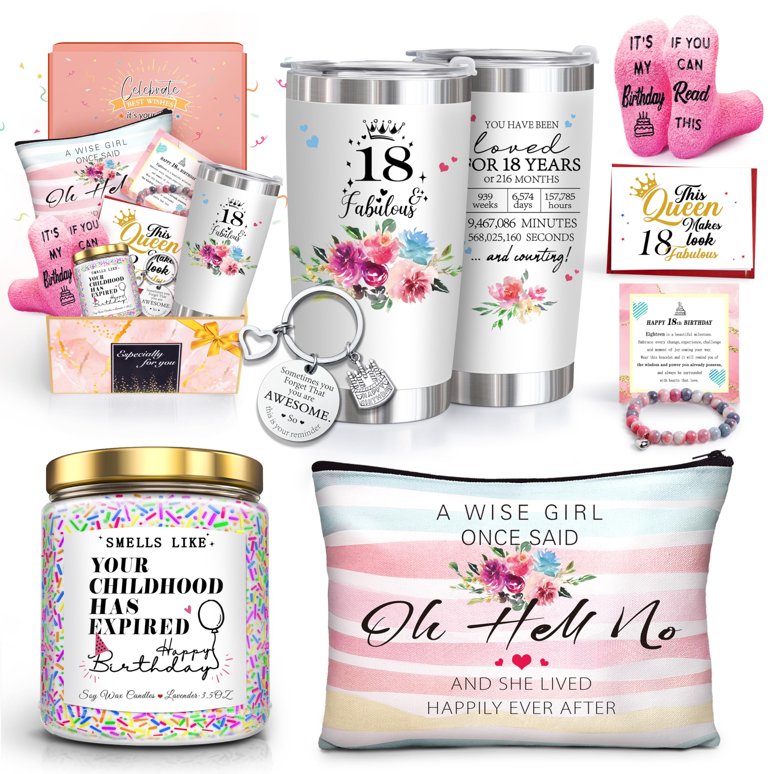ShinnyWis 18th Birthday Gifts for Girls,18th Birthday Decorations for Girls Daughter Sister Her Girlfriend,Tumblers Gifts Set for 18 Year Old Girl Birthday Gifts Ideas