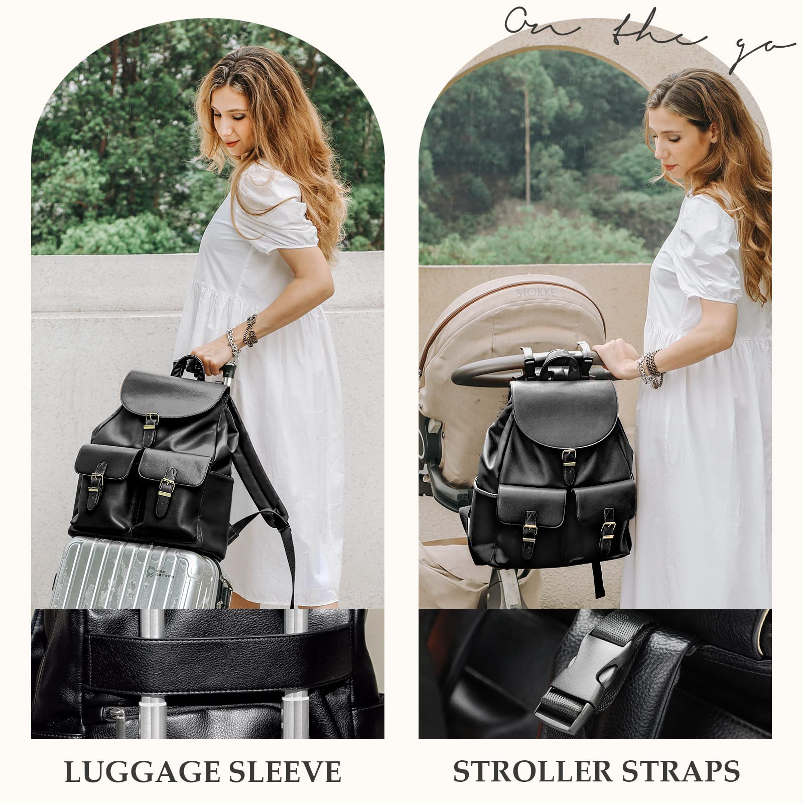 Omanmoli Diaper Bag Backpack Baby Diaper Bag, Leather Diaper Bag, Diaper Bag Organizer with 12 Organizing Pouches,Changing Pad,Shoulder Straps,Stroller Straps(Black)