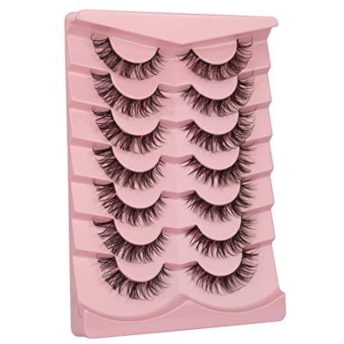 Pooplunch False Eyelashes Cat Eye Look DIY Cluster Lash Natural Flares Extension-Look Wispy Short Faux Mink Lashes Fake Eyelash Strips 7 Pairs Multipack