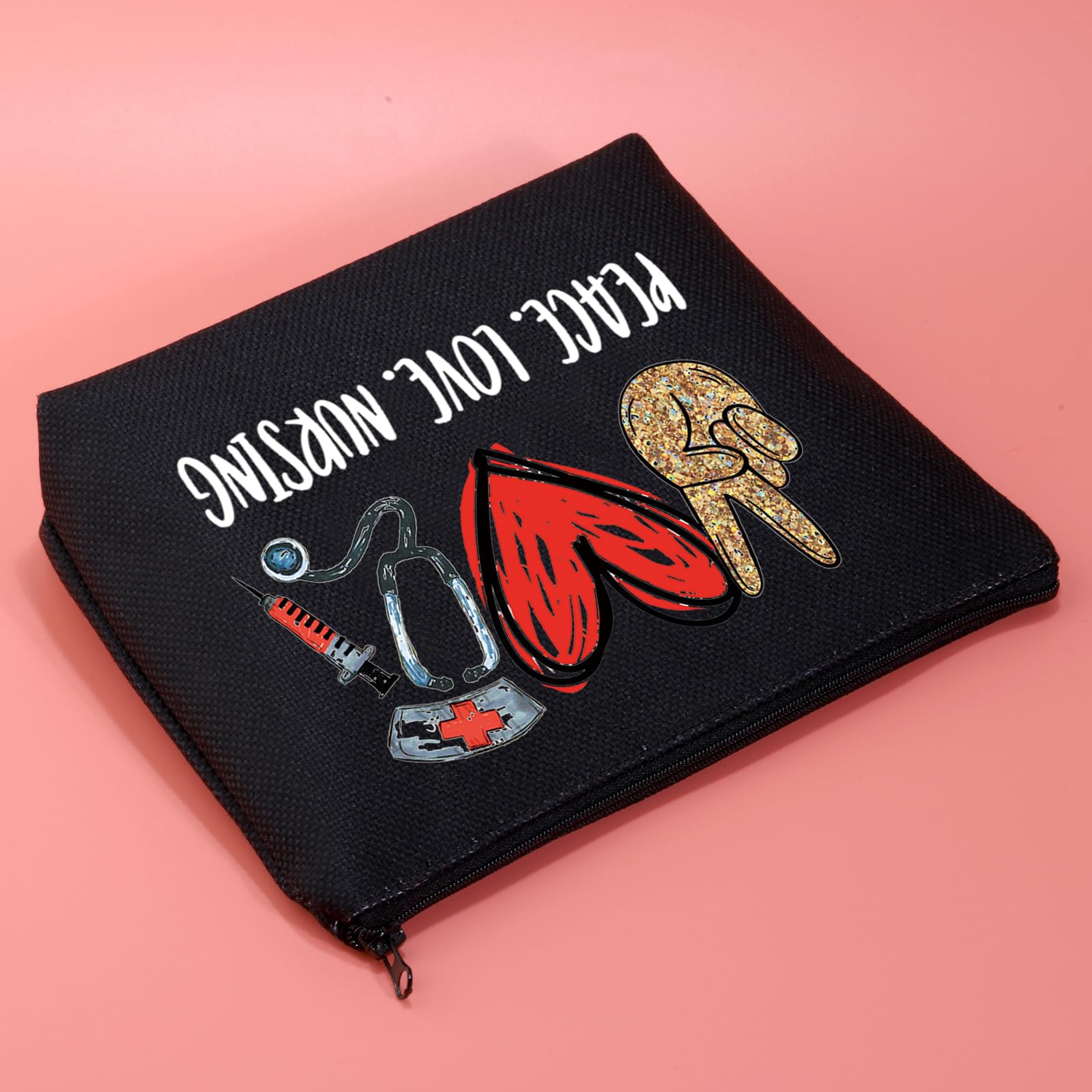 JXGZSO Nursing bag for nurses Nursing Work Cosmetic Bag Peace Love Nursing Makeup Bag Nursing School Gift For Graduation