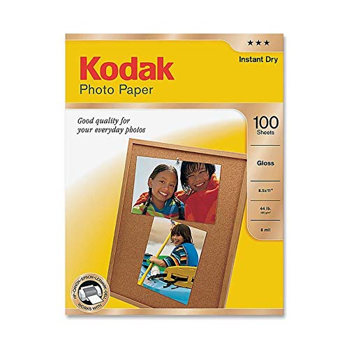 Kodak Photo Paper for inkjet printers, Gloss Finish, 7 mil thickness, 100 Sheets, 8.5β x 11β (8209017)