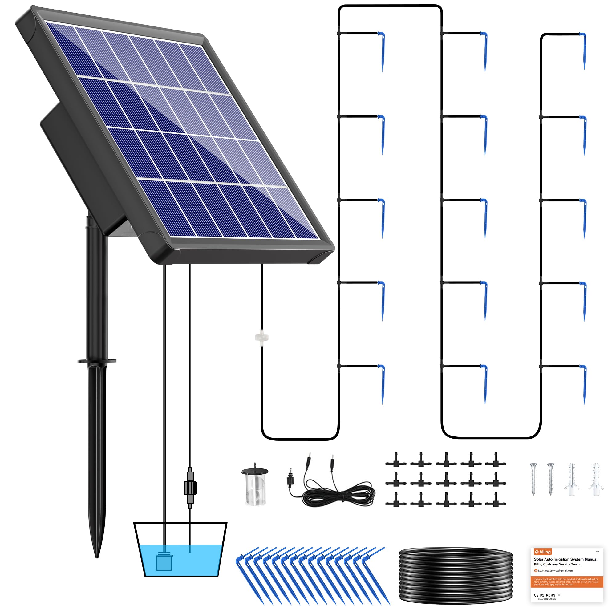 NFESOLAR Solar Drip Irrigation System Outdoor with 2200mAh Battery Backup, 6 Timing Modes, Supported 15 Pots Plants, Solar Watering System for Garden Green House