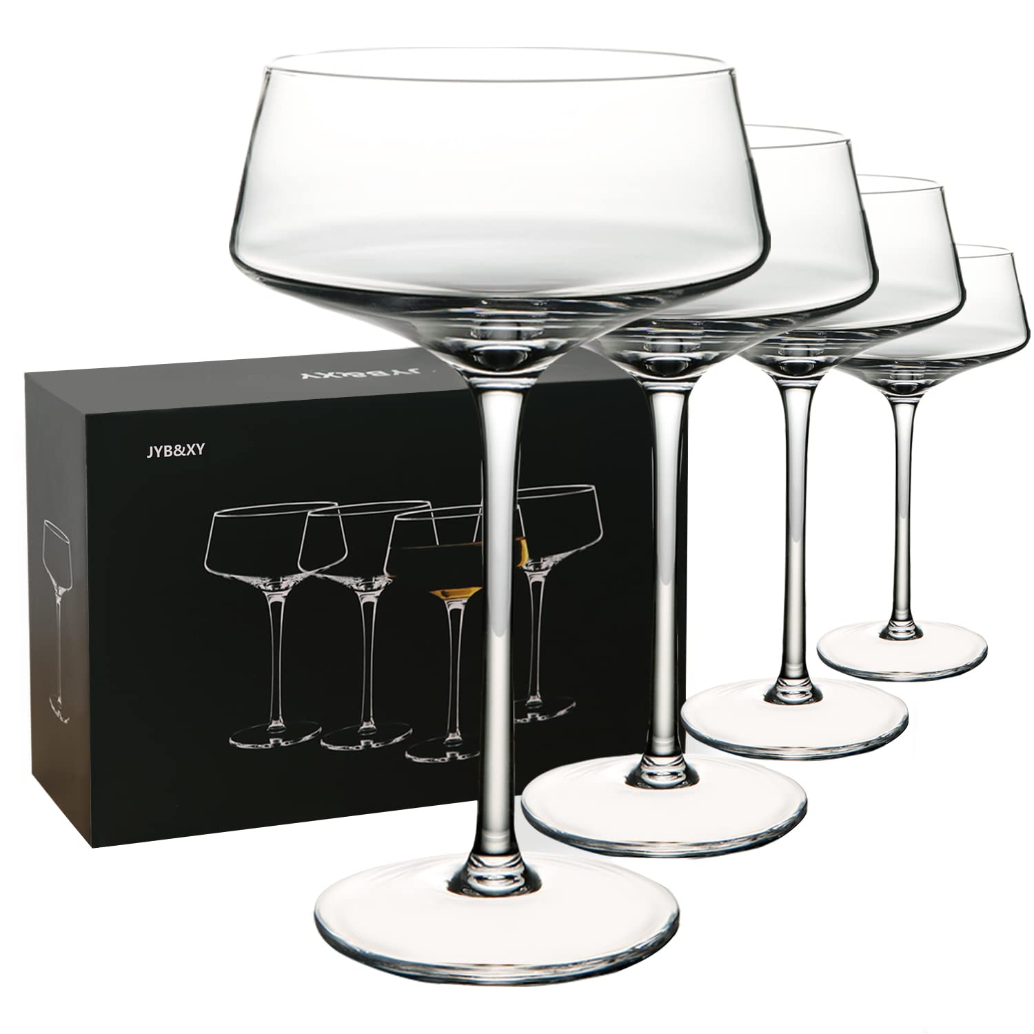 JYB&XY Martini Glasses Set of 4 | 9 oz Coupe Glass Classic Cocktail Glassware Hand Blown Premium Crystal Glass for Champagne, Cocktail,wine,martini Flutes