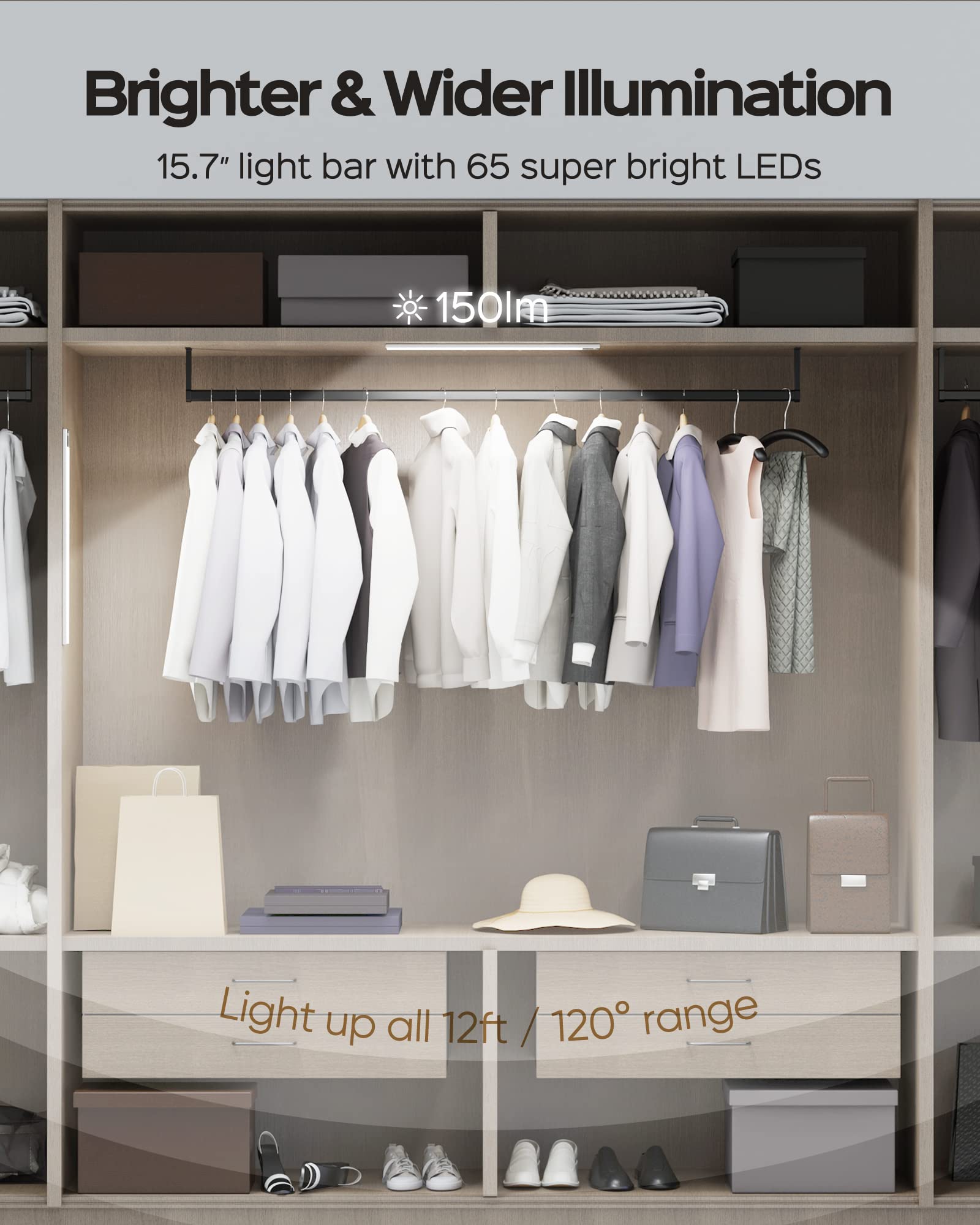 JACKYLED 15.7 Inch Under Cabinet Lights, Led Under Cabinet Lighting Wireless Hand Wave Sensor Lights Indoor, USB-C Magnetic Lights Rechargeable 3000mah Battery Under Counter Lights For Kitchen, 2 Pack