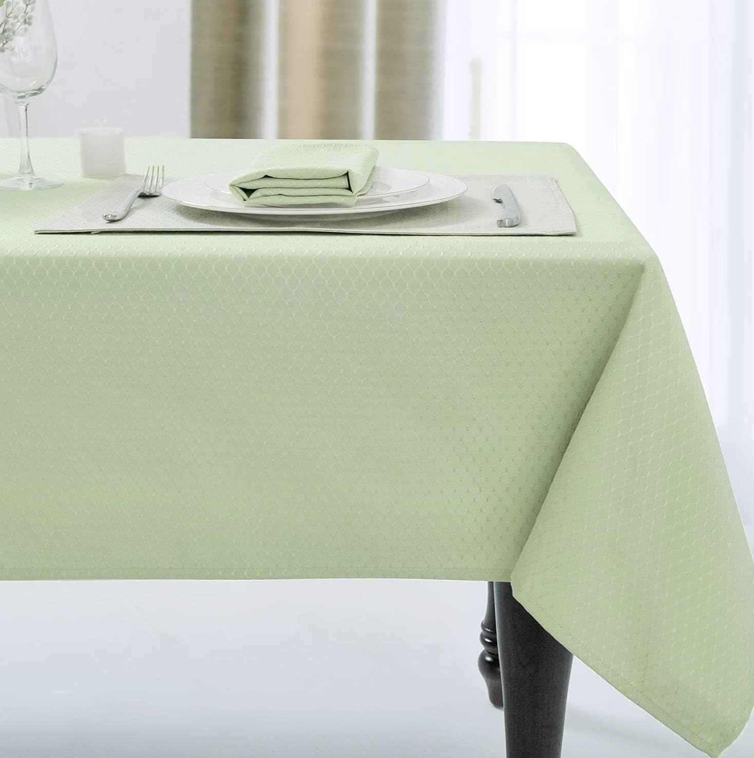 JUCFHY Jacquard Morrocan Rectangle Spring Table Cloth Oil-Proof Spill-Proof and Water Resistance Tablecloth,Decorative Fabric Table Cover for Outdoor and Indoor Use,60 x 84 Inch, Mint