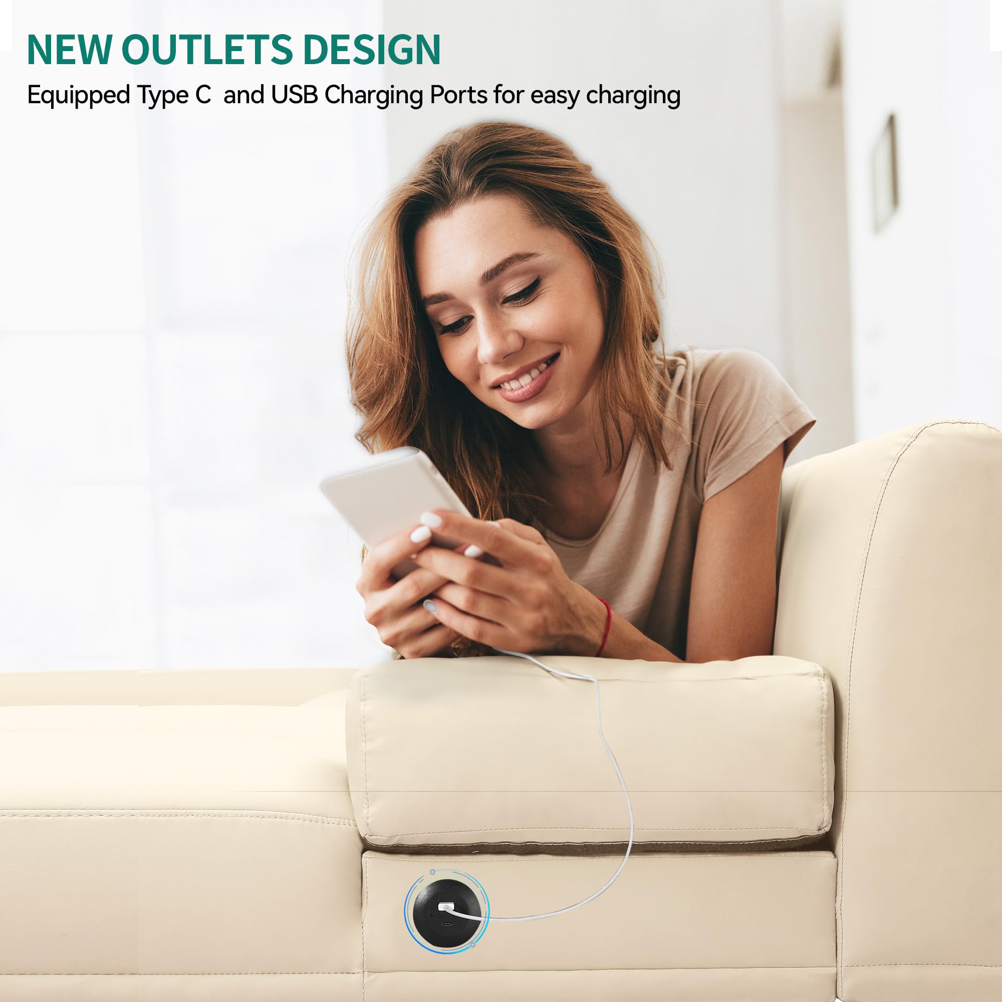 YITAHOME Sectional Couches for Living Room, U Shaped Sofa Faux Leather Modern Modular Couch Sofa with USB & Type C Charging Ports Double Chaise and Comfy Upholstered, Beige