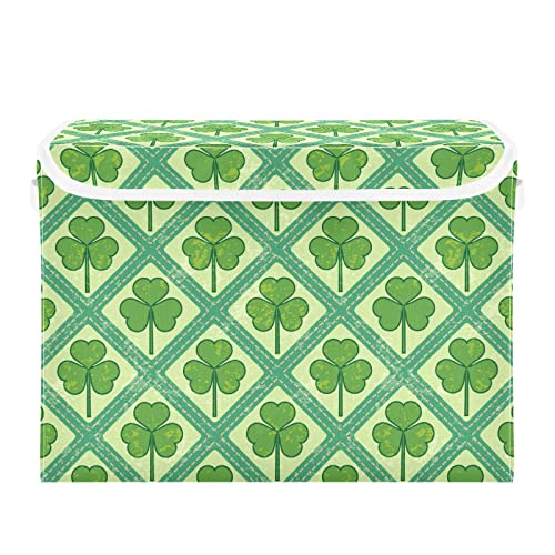 SUABO Clovers Holiday St. Patrick's Day Storage Bin with Lid Large Canvas Storage Boxes Foldable Home Cube Baskets Closet Organizers for Nursery Bedroom Office