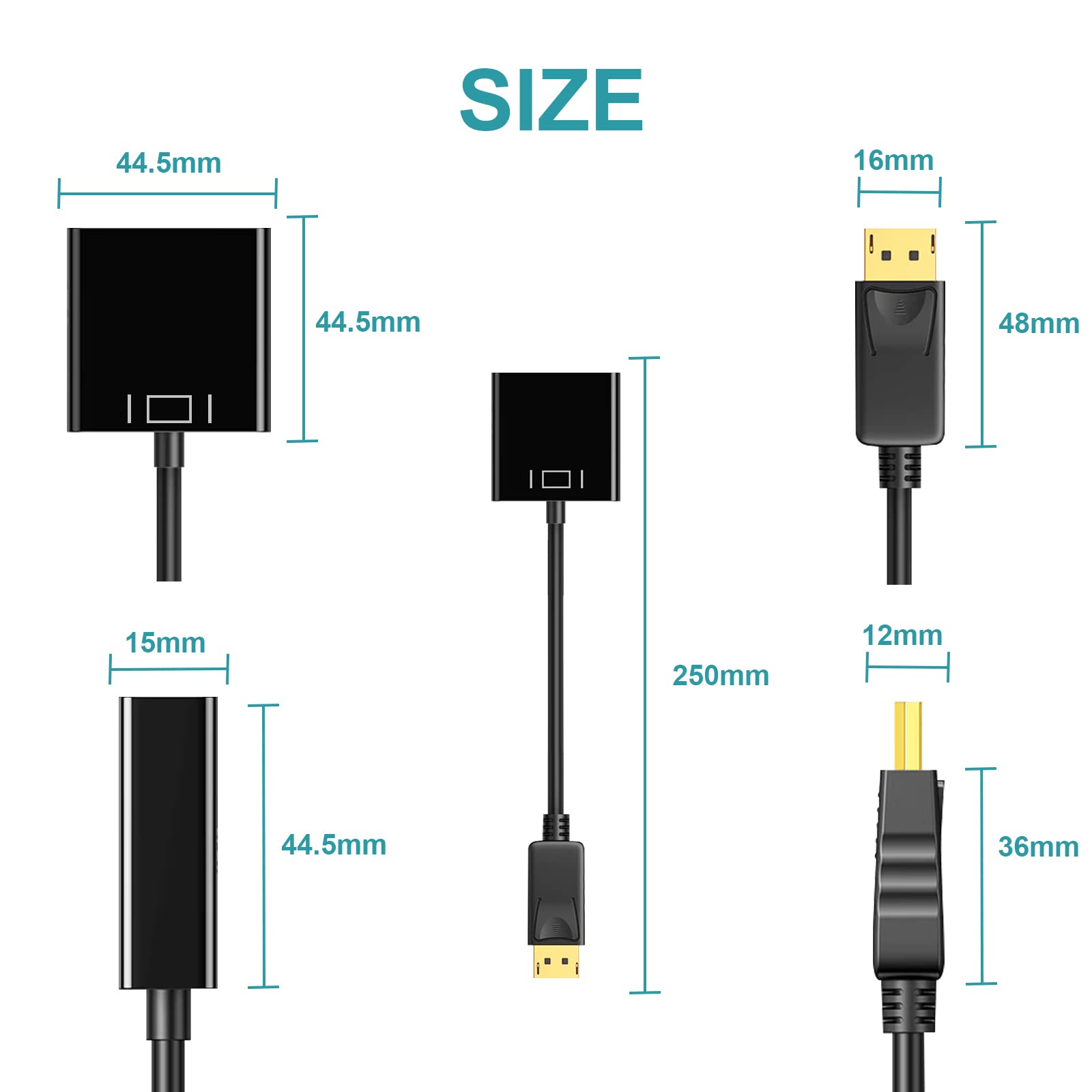 Lpluziyyds DisplayPort (DP) to VGA Adapter, DP to VGA Converter Male to Female Gold-Plated Cord for PC, Laptops, Displays, Monitors, Projectors and More(3 Pack)