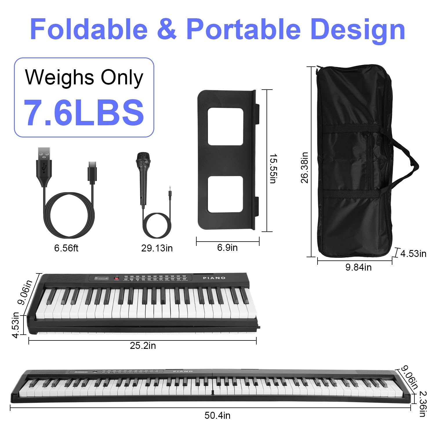 KOCASO 61 Keys Piano Keyboard Electronic Piano Keyboard Microphone Digital Music Keyboard/Large