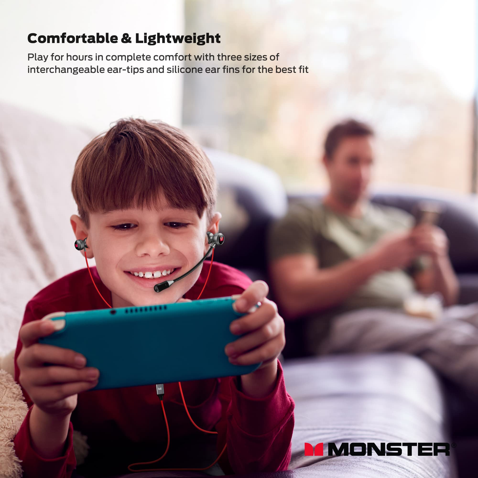 Monster SG12 Gaming Earbuds USB-C Wired Headphones with Built-in Microphone & Volume Control, Ultra 7.1 Surround Sound Earphones, Noise Cancelling, Compatible with USB Type-C, Black