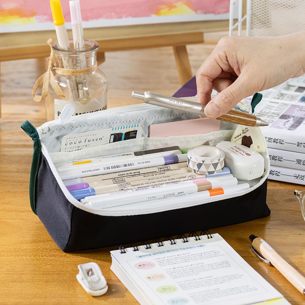Oyachic Large Capacity Pencil Case,Wide Open Pencil Pouch,Asthetic Pencil Bag for Office,Marker,Stationery,Green 