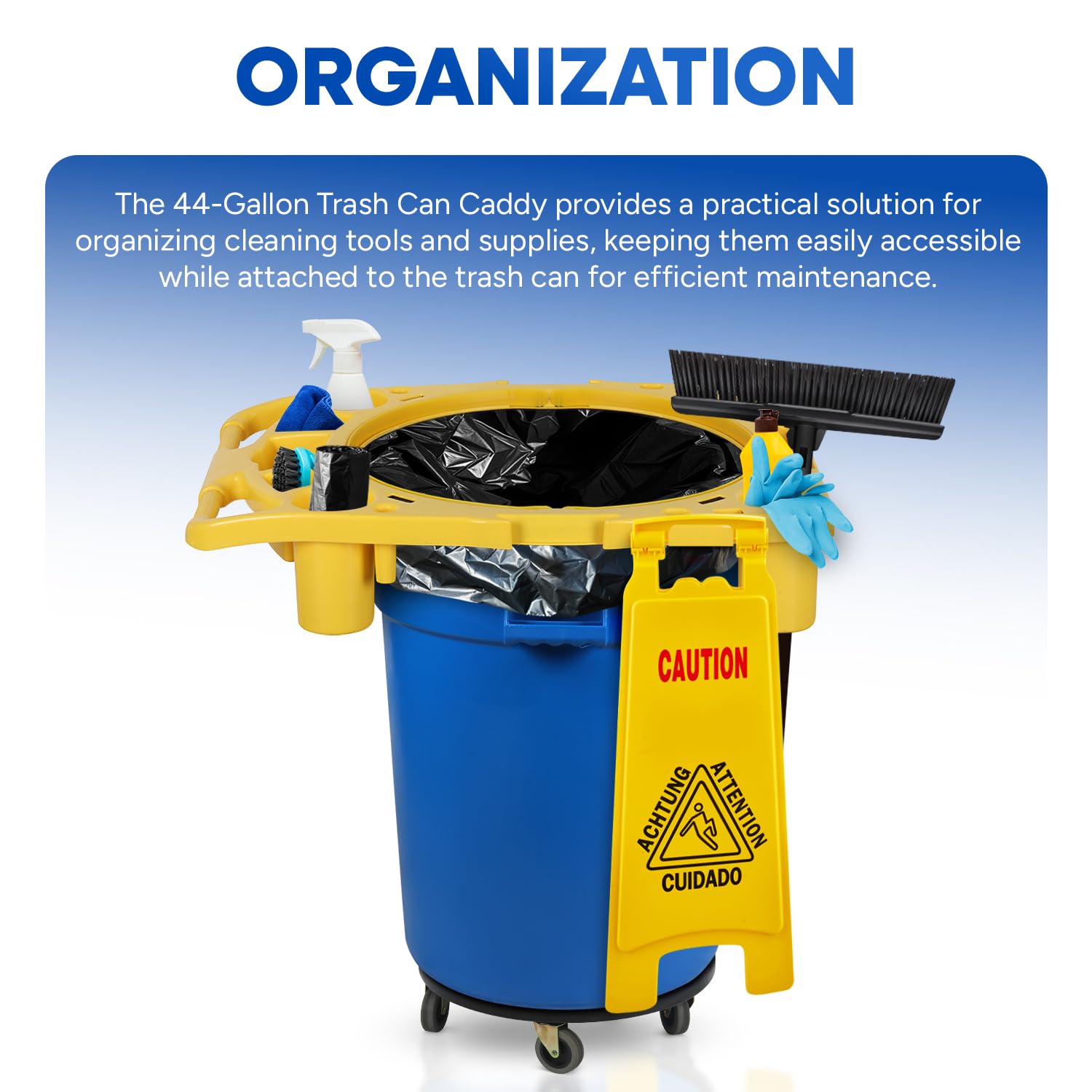PLASTIC PRINCE 44 Gallon Trash Can Frame, 44 Gal Trash Can Caddy, Yellow