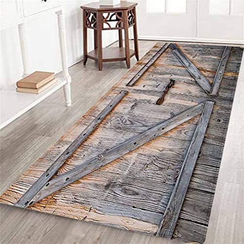 Rustic Long Runner Rug for Hallway,Barn Door Wooden Barnwood Farmhouse Vintage,Area Rug Non-Slip Floor Carpet for Living Room Bedroom Washable Doormat Entrance Kitchen Rugs