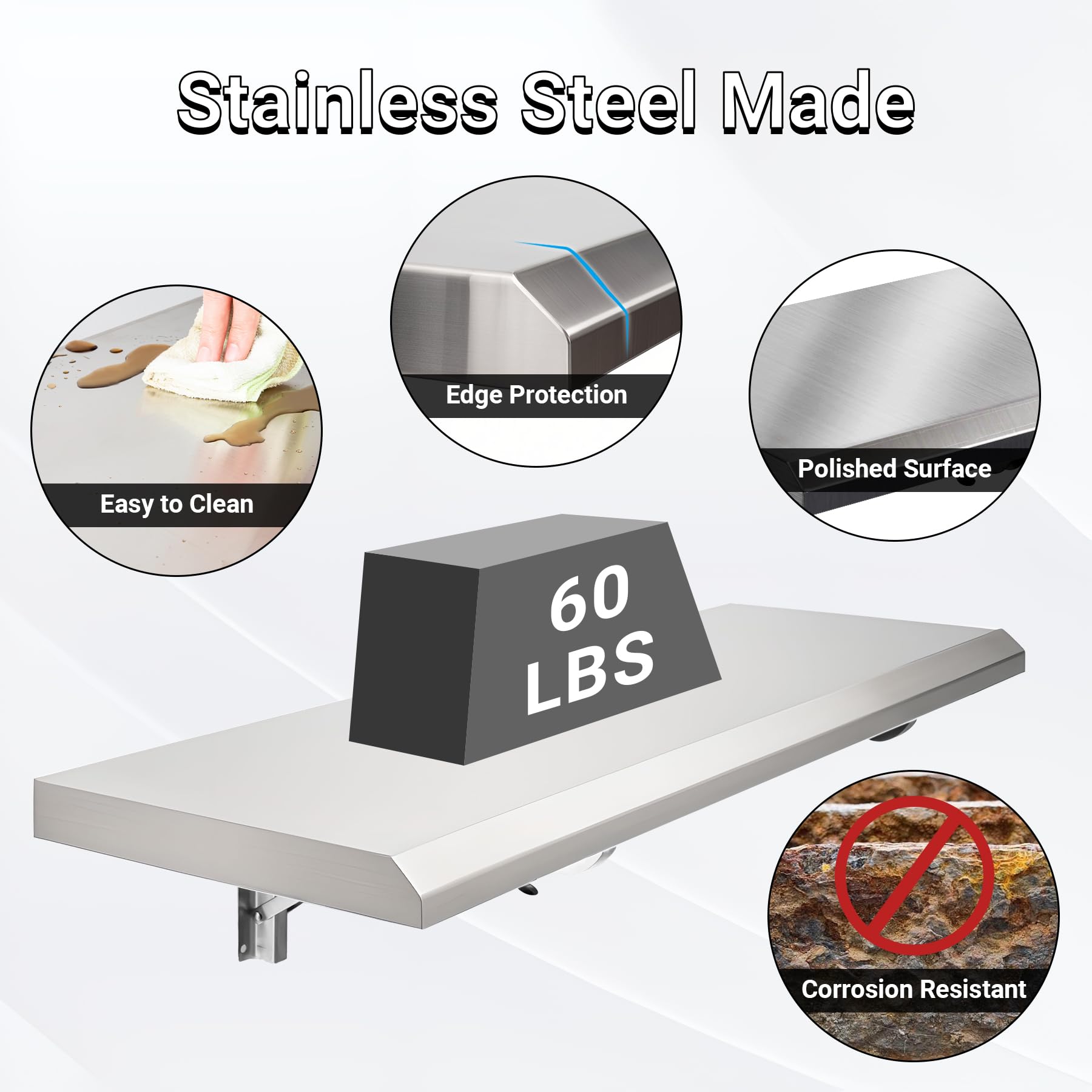 Toriexon Folding Concession Shelf 48" x 12β, Drop Down Concession Serving Window, Stainless Steel Shelf Serving Food Shelf for Windows