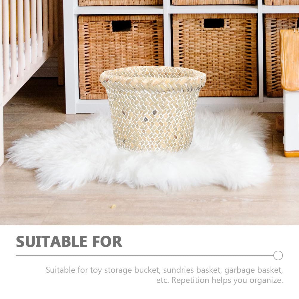 Wastebasket Trash Can Wicker Bathroom Bin Bedroom Supplies Baskets Garbage Basket Trash Can Rattan Storage Baskets Garbage Bin Seaweed Potted Plant White Office