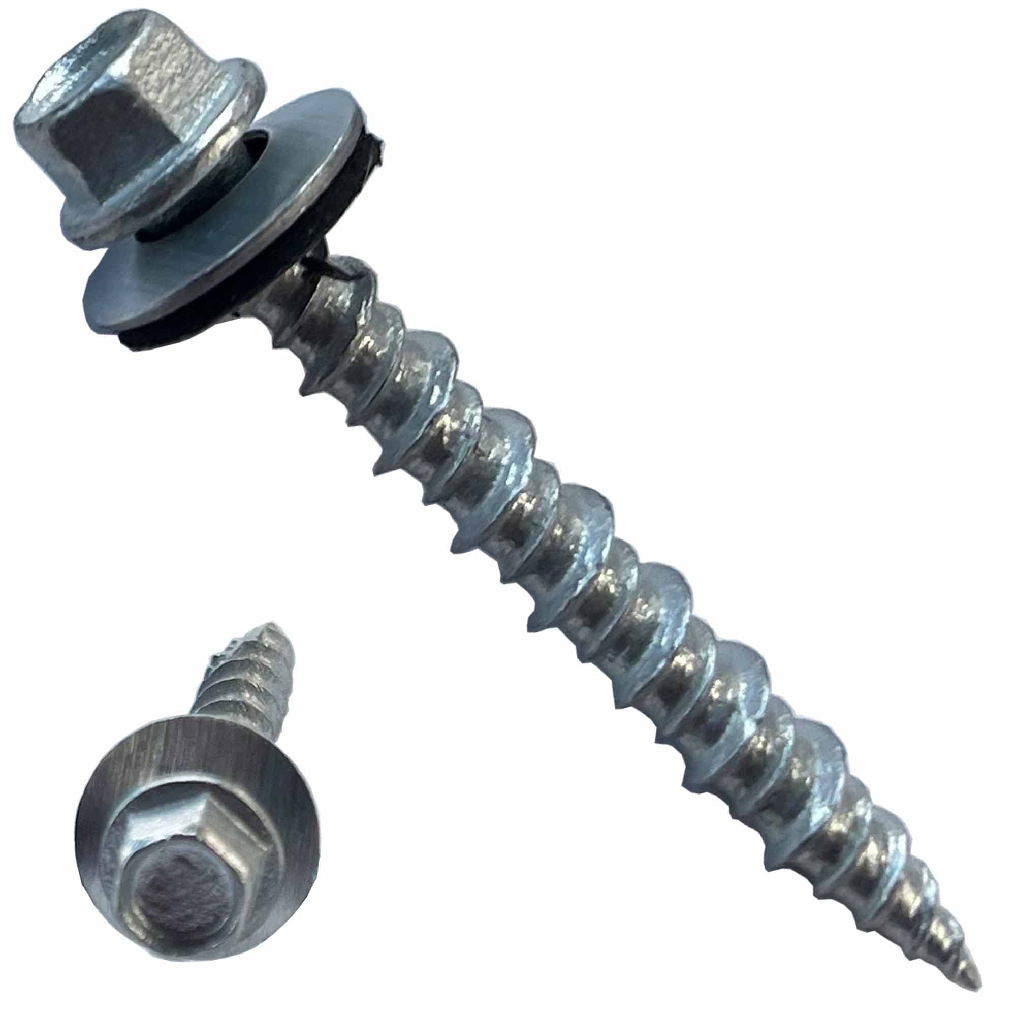 Metal Roofing Screws - #10 x 1.5” – Self Tapping ¼” Hex Head with EPDM Rubber Washer – for Metal to Wood, Corrugated Roofing, Siding, Sheds, Pancake Screw - Hex Drive Easy Install - Galvanized (100)