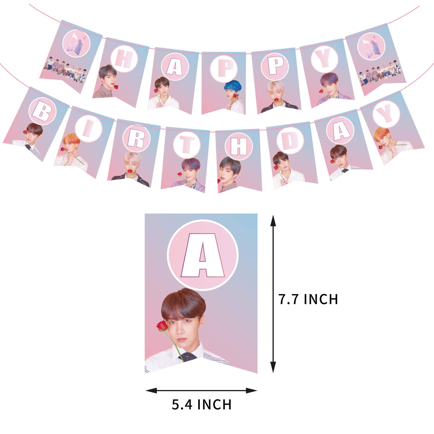 Kpop BTS Birthday Party Kit Supplies For Bangtan Boys includes Banner - 1 Cake Topper - 24 Cupcake Toppers - 16 Balloons - 40 Stickers