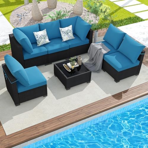 TINKLE WELL 8-Piece Patio Furniture Set with 28" Propane Gas Fire Pit Table – Outdoor Sectional Wicker Sofa Set with Coffee Table for Backyard, Balcony, Garden, and Poolside