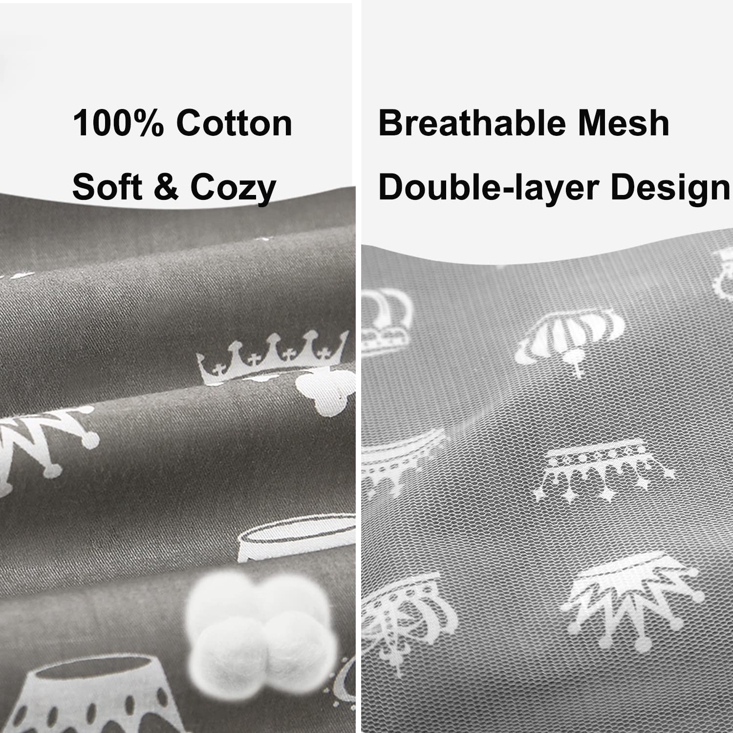 Nursing Covers for Breastfeeding, Cotton Breastfeeding Cover with Breathable Mesh, Multi Use Baby Nursing Cover Carseat Canopy Mosquito Net