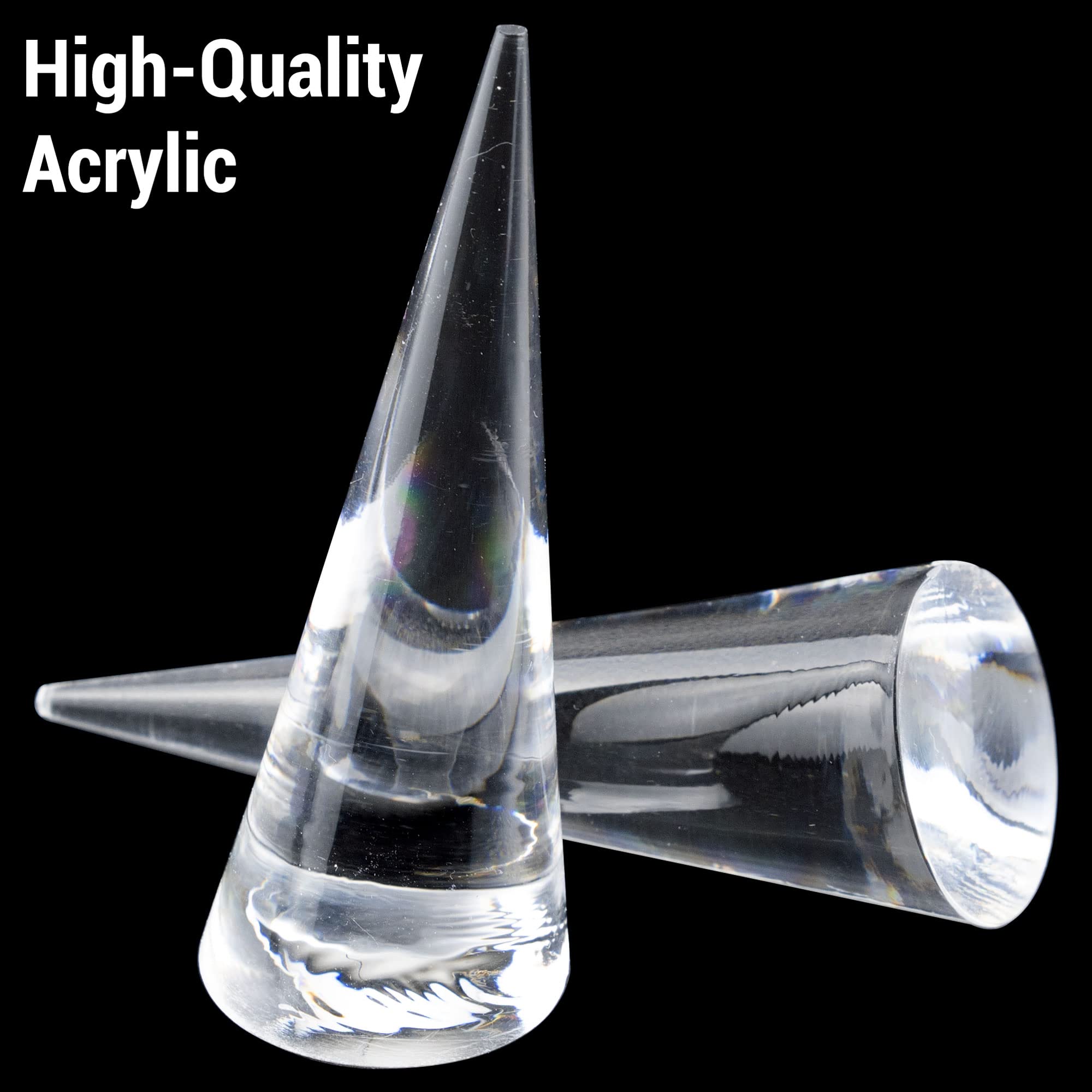 IFAMIO 4 Pack Acrylic Ring Cone Stand Single Ring Display Holder Cone Shape Ring Display Support Ring Rack Ring Holder Jewelry Display Stand DIY Acrylic Cone