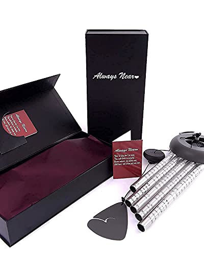 Memorial Wind Chimes Gift Set for Loss of a Loved one Silver 35" Long deep Tones Chimes Always Near Poem Remembrance/Memorial Chimes Gift Set, Sympathy Card and Gift Box Included