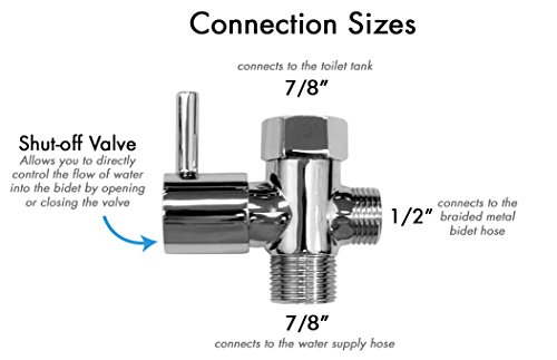 LUXE Metal T-adapter with Shut-off Valve, 3-way Tee Connector, Chrome Finish, for LUXE NEO Bidets