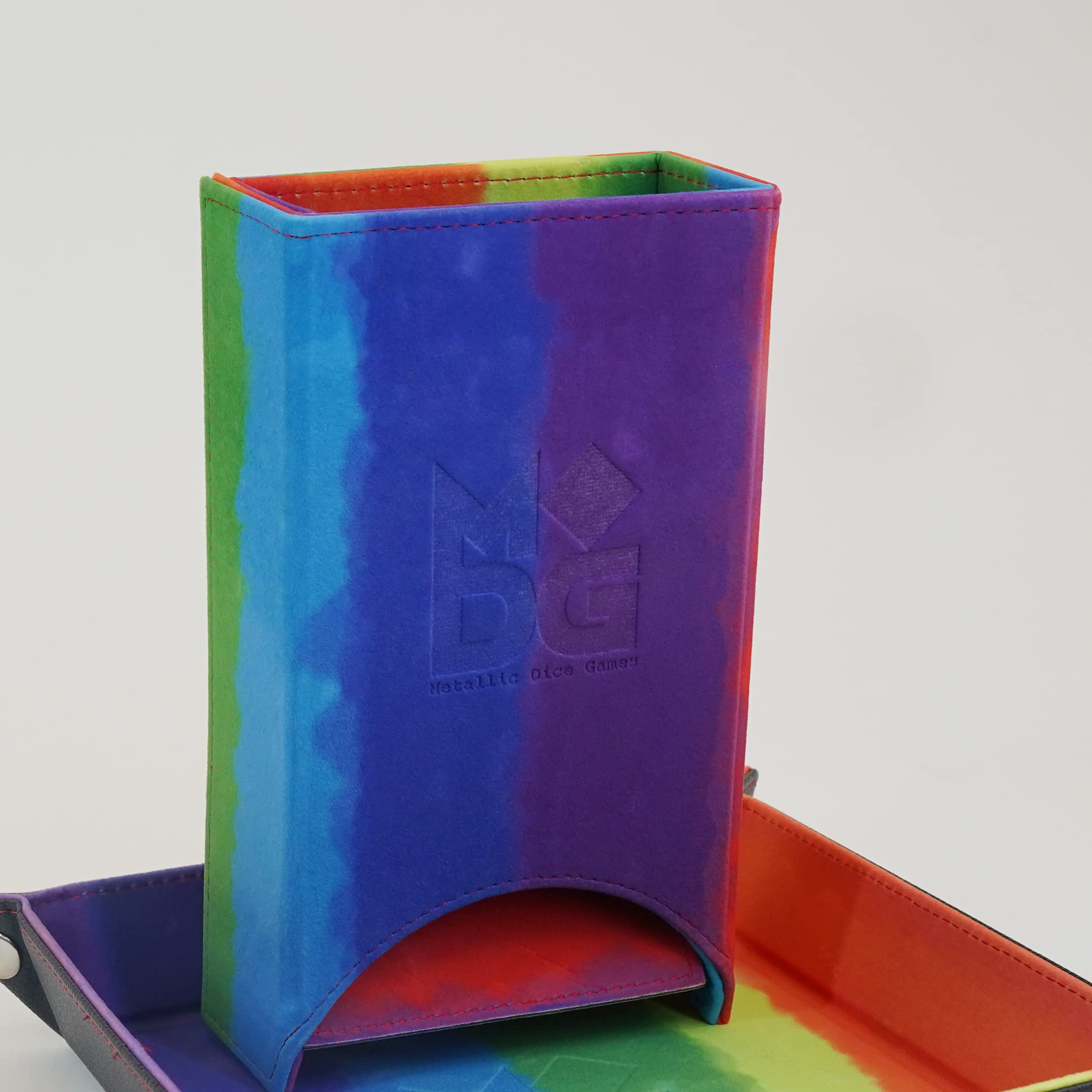 Metallic Dice Games FanRoll Rainbow Fold Up Velvet Dice Tray and Tower Bundle