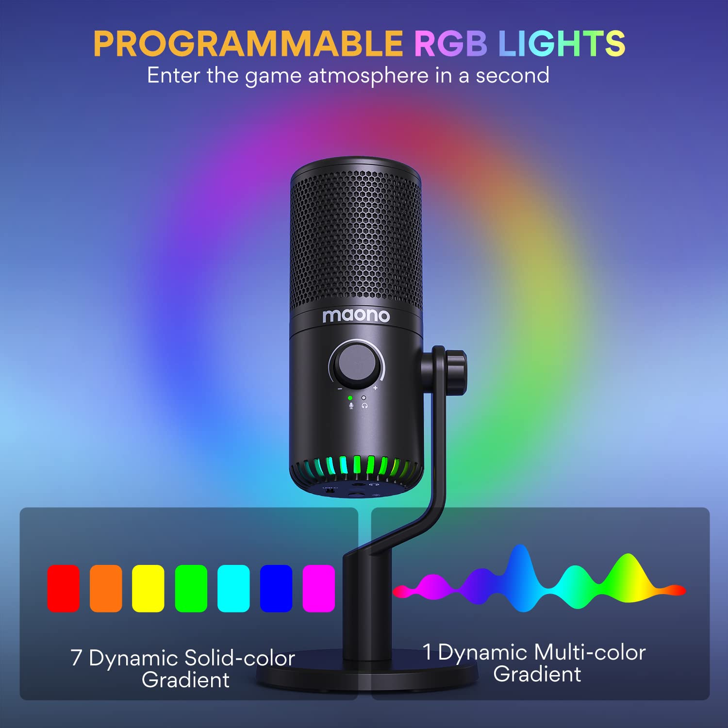 MAONO Gaming Microphone for PC, USB Programmable Condenser Cardioid Metal Mic for Streaming, Podcast, Recording, Twitch, YouTube, Discord, Computer, Mac