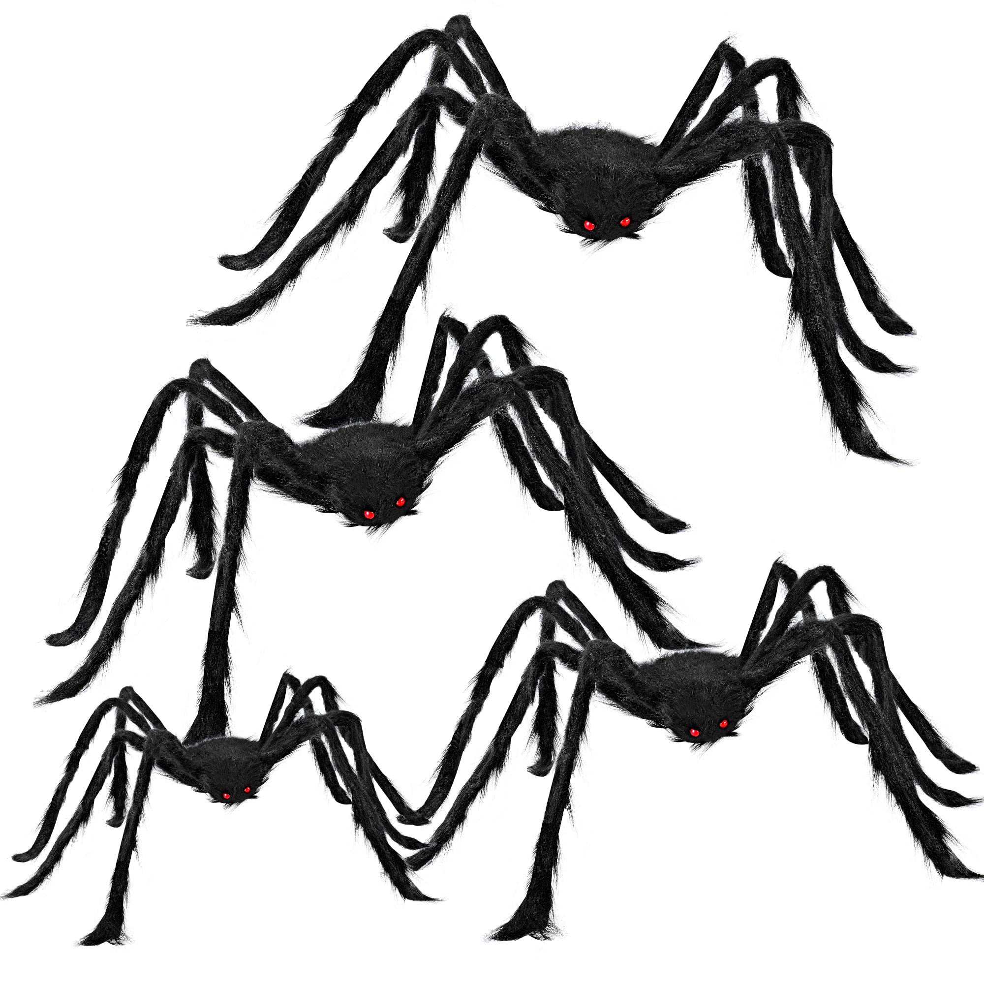 JOYIN 4 Pcks Halloween Outdoor Decorations Hairy Spider Set, Realistic Scary Fake Spider Hairy Spider Props for for Halloween Yard Decorations Party Decor, Black (One 47.25", Two 35.5", and One 29.5")