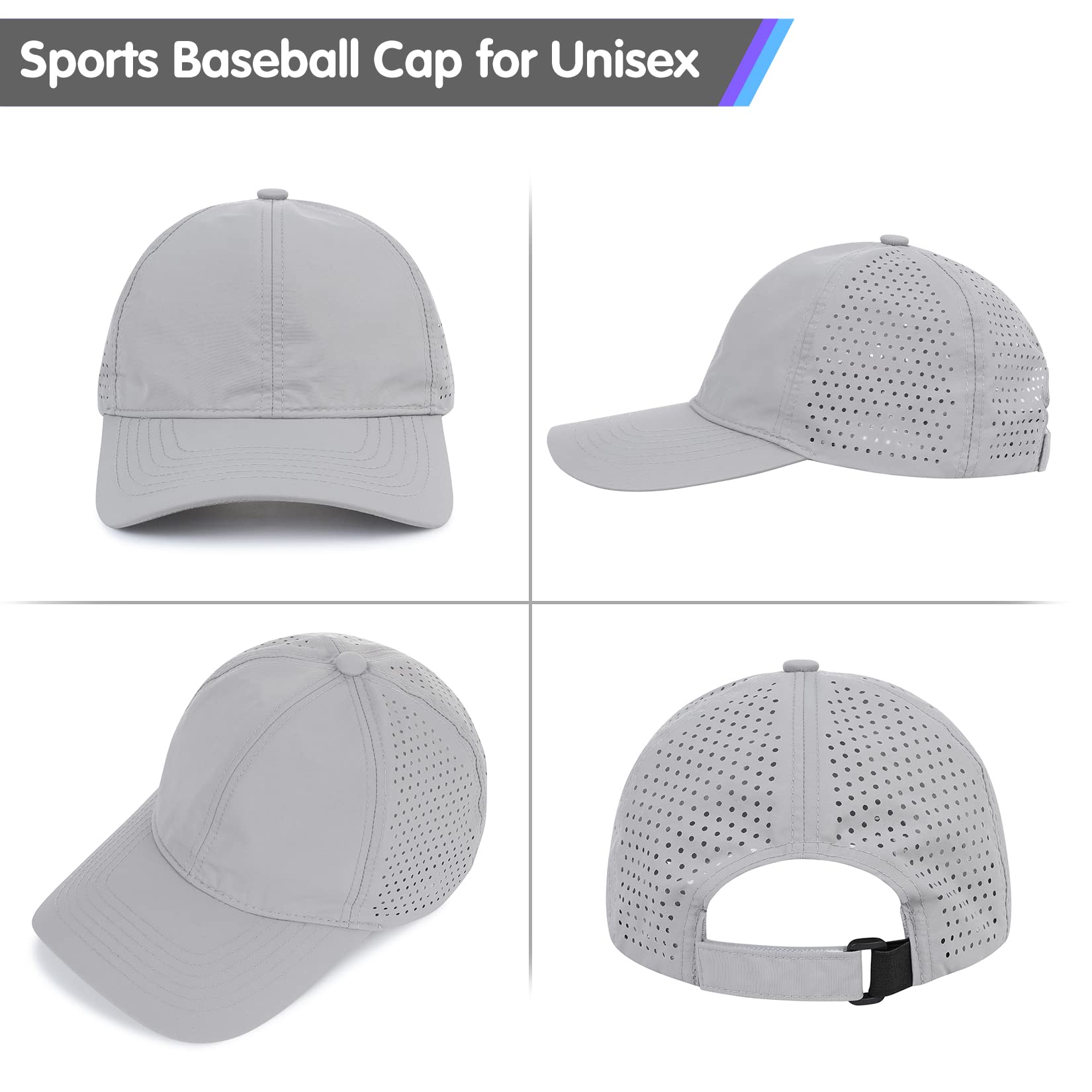 Komorebi Womens Baseball Cap High Ponytail Hat Quick Drying Mesh Trucker Hat Unisex Adjustable Running Hats Dad Hat Light Grey Medium