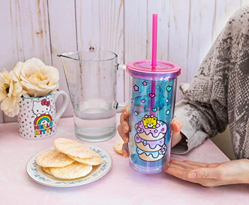 Sanrio Hello Kitty Stacked Donuts Carnival Cup with Reusable Straw and Leakproof Lid | Plastic Cold Cup for Boba Milk Tea Beverages, Home & Kitchen Essentials | Cute Kawaii Gifts | Holds 20 Ounces