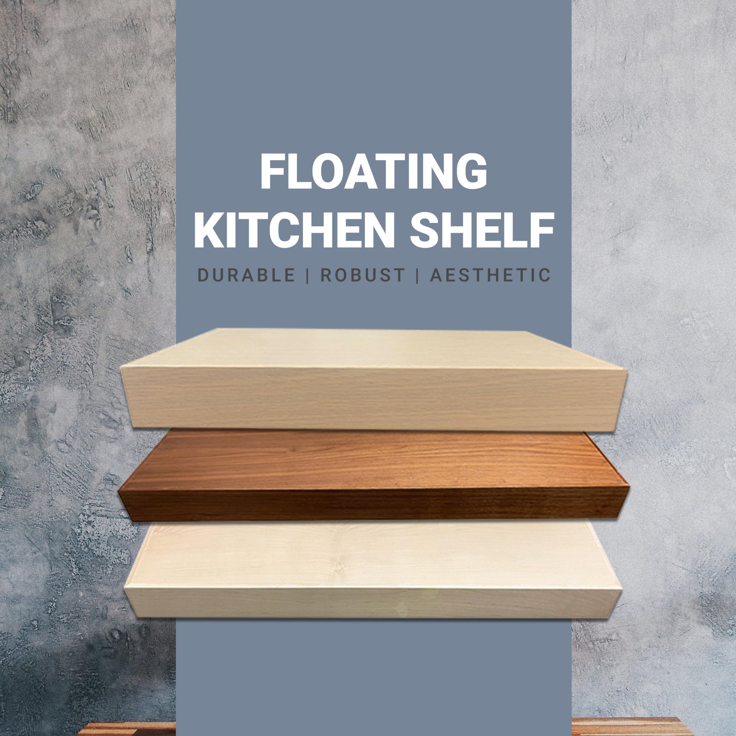 Rok Hardware Single Piece Floating Kitchen Shelf, 42 Inch (1067mm) Length x 10 Inch (254mm) Depth, Wall Mounted, White Oak Finish Floating Shelf for Bathroom, Living Room FLO42X10OAK