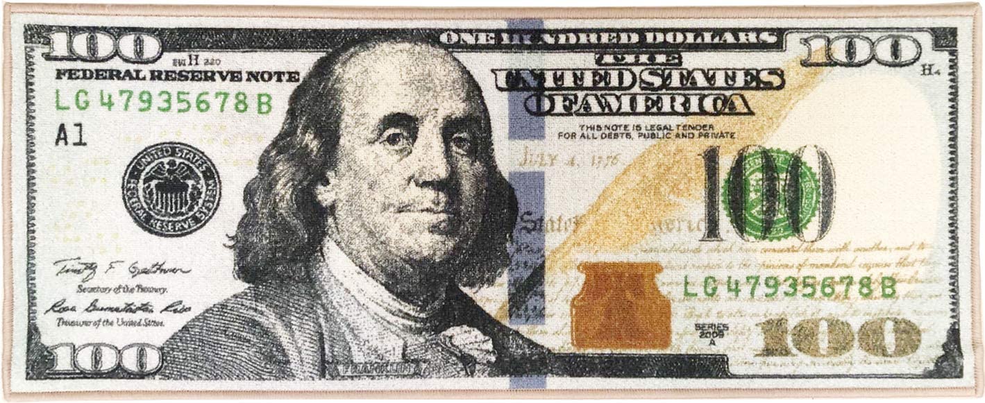 HUAHOO Money Rugs 100 Dollar Bill Runner Area Rug for Living Room Kitchen Rug Laundry Runner Rug Bedroom Bathroom Mat (22" x 53")