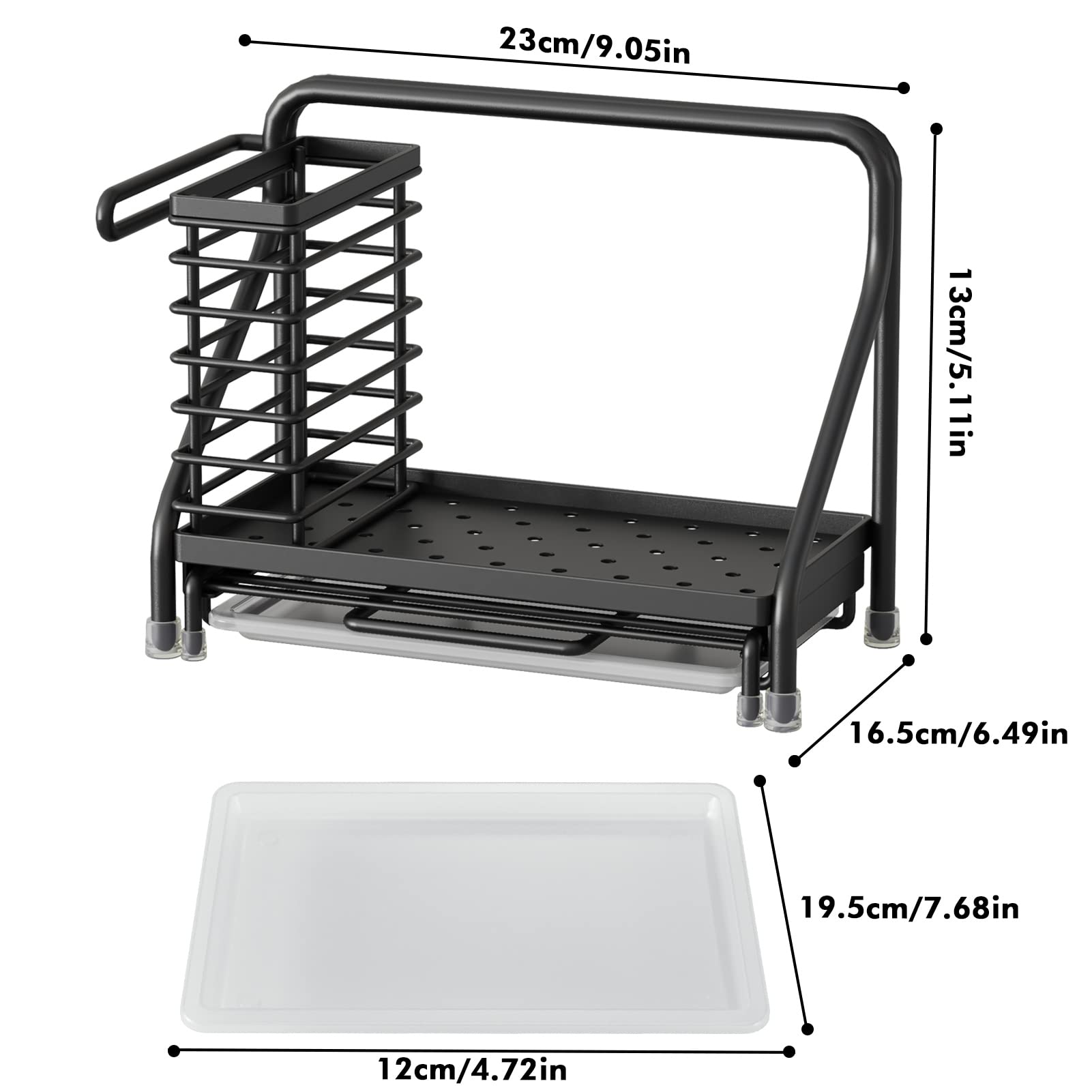 Livod Sink Caddy,Kitchen Sink Caddy Sponge Holder with Drain Tray, Stainless Steel Rustproof Dish Brush Caddy Kitchen Sink Organizer for Countertop,(Black)