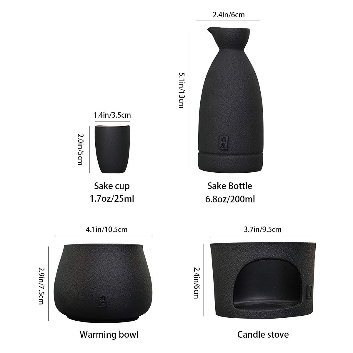 Lyty Ceramic Sake Set Cups with Warmer + Sake Saki Drink Storage Gift Box, Porcelain Pottery Hot Cold Saki Drink, 9pcs Include 1 Stove 1 Warming Bowl 1 Sake Bottle 6 Cup