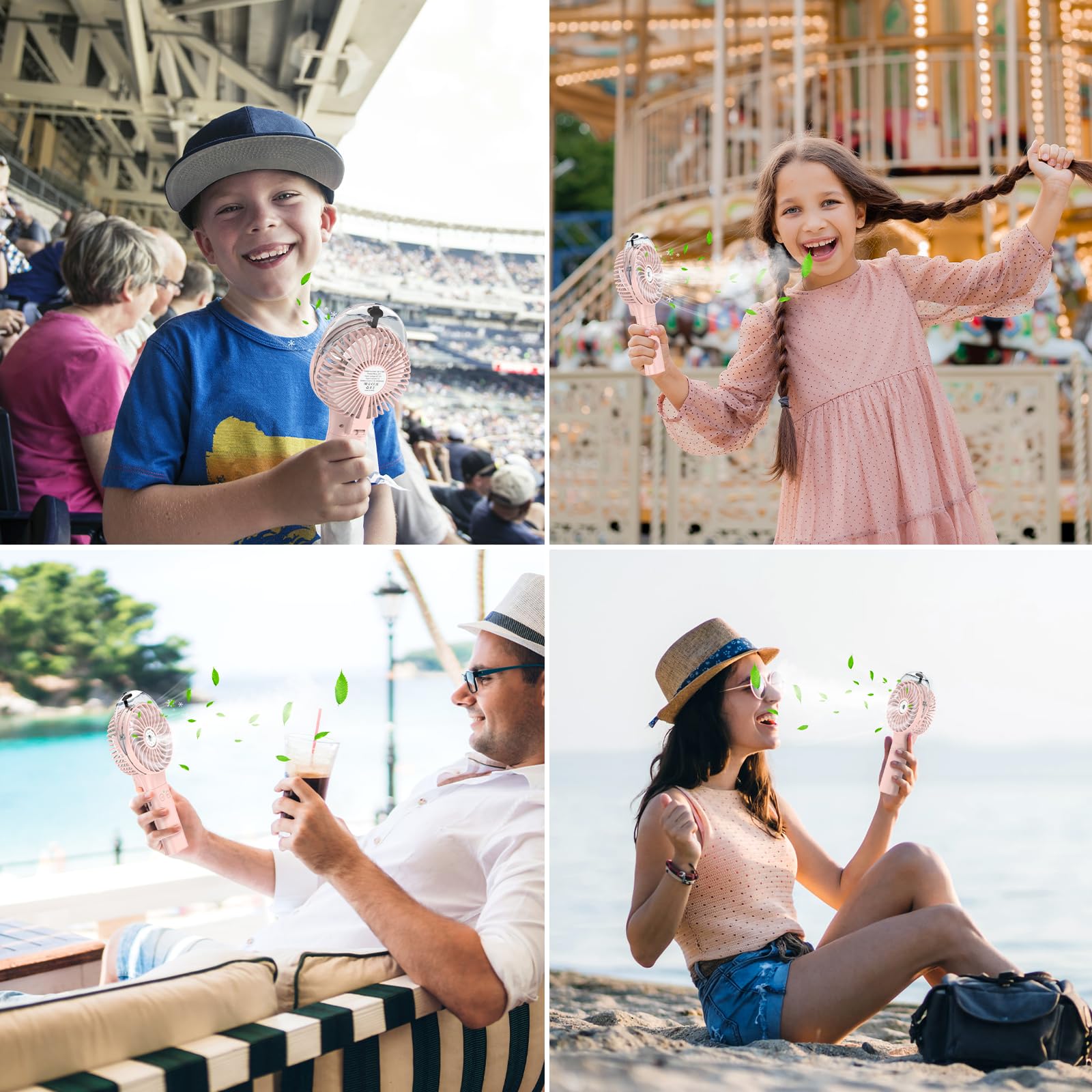 MORECORE Portable Handheld Misting Fan, Battery Operated Personal Spray Water Mist Fan, Rechargeable Mister Fan, Mini Foldable Fan for Disney Travel Makeup Beach Outdoors (Pink)