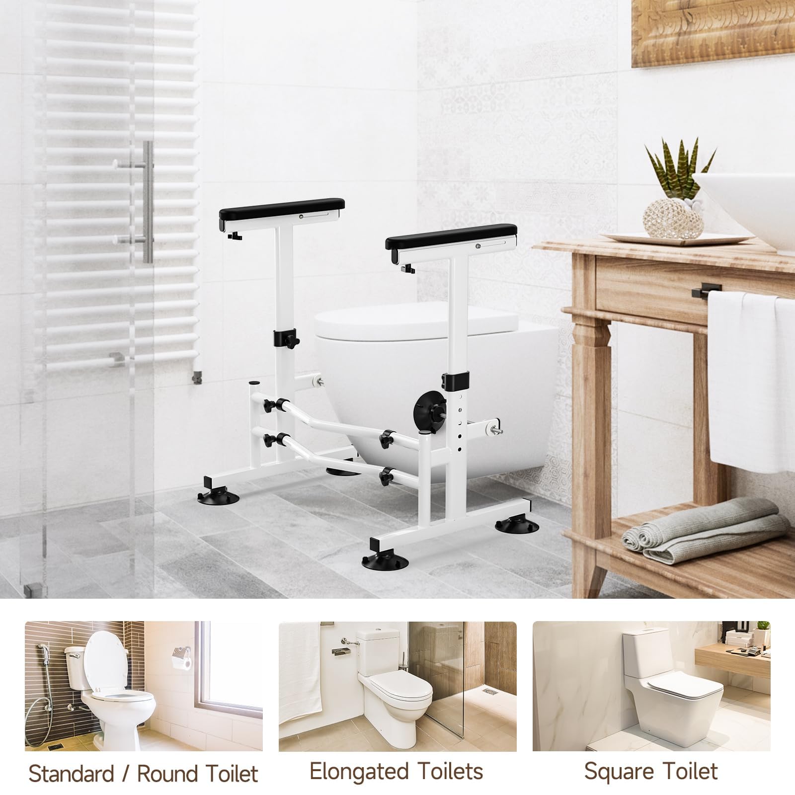 WAYES Toilet Safety Rails - Toilet Arms for Elderly and Disabled, Fit for Most Toilet, Up to 350 Lbs, Adjustable Height & Width