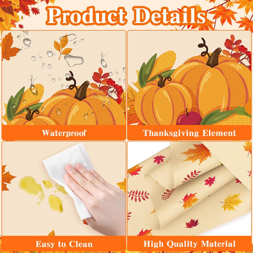 Thanksgiving Tablecloth Disposable, Fall Tablecloth, 2 PCS Friendsgiving Tablecloth, Plastic Autumn Pumpkins Maple Leaves Harvest Table Cover for Thanksgiving Party Decorations Table Decor, 54βx108β
