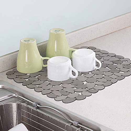 OTHWAY 2Pcs Kitchen Sink Mats, 15.8" x12" Scratch Free Sink Protector for Stainless Steel/Porcelain Sink, Pebble Design Quick Drain Dish Drying Mat, a Nice Touch for Your Kitchen