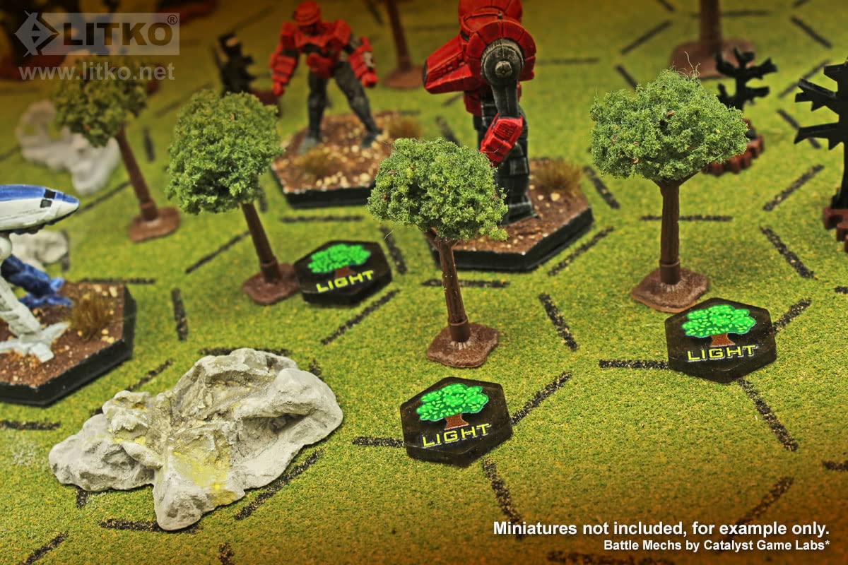LITKO Premium Printed Mecha Battlefield Terrain Tokens | Compatible with BattleTech | Set of 10 (Light Woods)