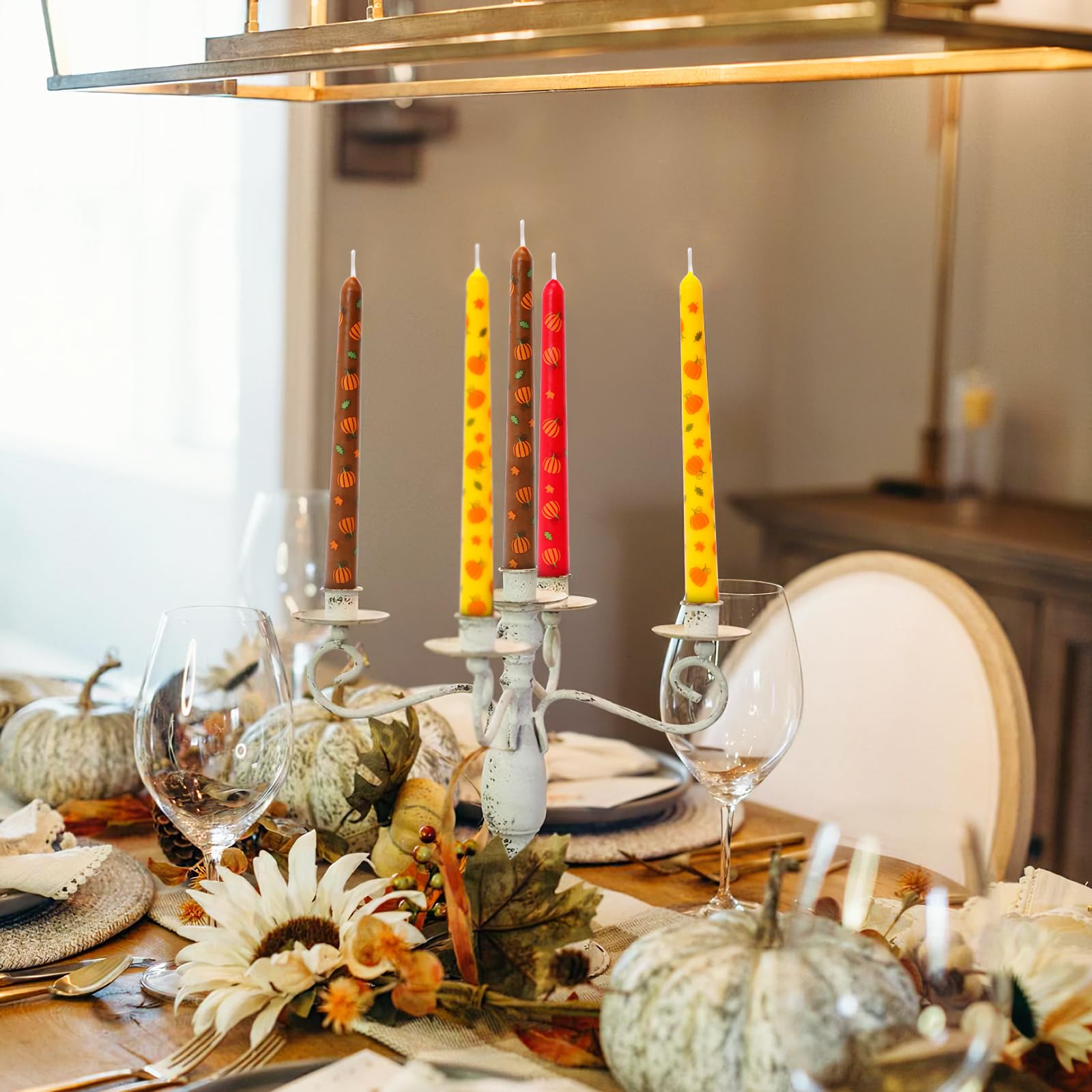Thanksgiving Taper Candles 10 Inch Decorative Candles Set of 6 Unscented Fall Pumpkin Maple Leaves Candlesticks Thanksgiving Dinner Table Decorations Friendsgiving Hostess Gift Idea Home Decor
