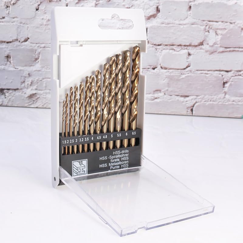 M35 Cobalt Round Straight Handle Metric Drill bit Set 1.5mm-6.5mm Drill Bits Suitable for Stainless Steel, Hard Metal, Cast Iron, Copper, Aluminum Plastic(13pices)