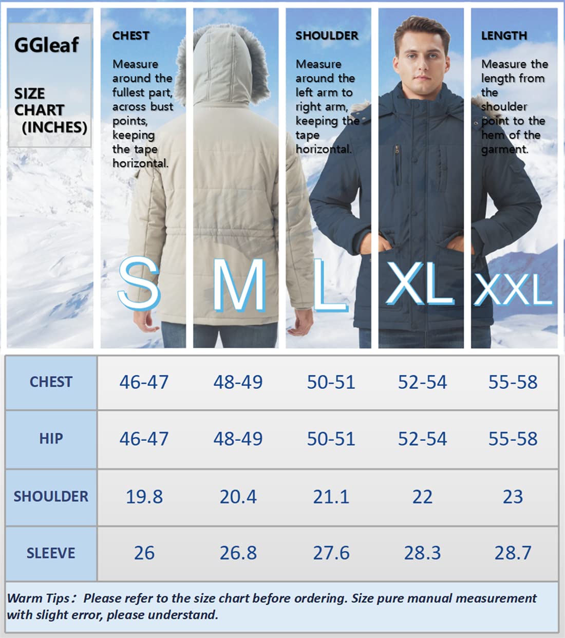GGleaf Men's Winter Parka Jacket Hooded Thickened Padded Heavyweight Warm Coat with Detachable Fur Hood Navy XL